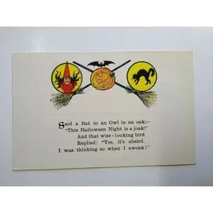 Art | Halloween Postcard Gibson Said A Bat To An Owl Poem Witch Broom ...